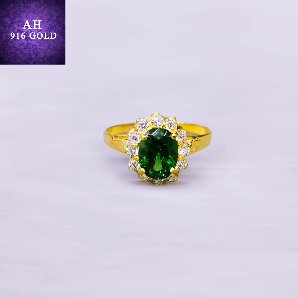 Cincin Tunang Emas 916 Permata Hijau Size 14/Merisik/Kahwini/Nikah ...