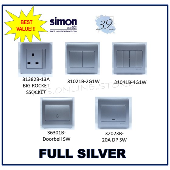 SIMON 39 series (FULL SILVER) - 13A SWITCH SOCKET,2G1W,4G1W,20A DP ...