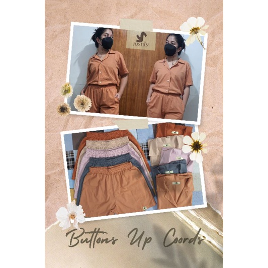Buttons Down Coordinates Polo & Short Terno Set (Linen Fabric) | Shopee ...