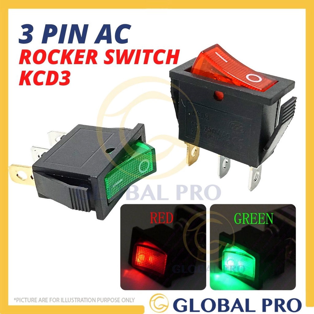 1PC SMALL SEASAW Switch 3Pin 250V ON/OFF Boat Rocker Switch with LED ...