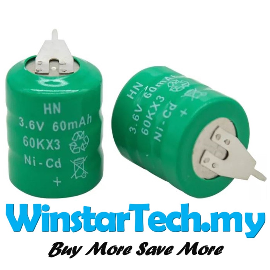 Rechargeable Battery 3.6V 60mAh 3.6V 80MAH NiCd/NI-CD Soldering Tab 2 ...