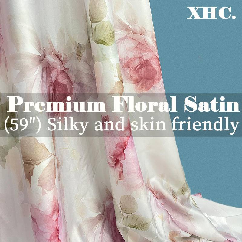 Premium satin floral print silk fabric /Kain sutra satin | Shopee Malaysia