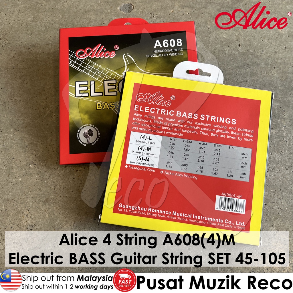 Alice 4 String / 5 String Electric BASS Guitar String SET A608 SET Tali Gitar Bass 4 Tali / 5 ...