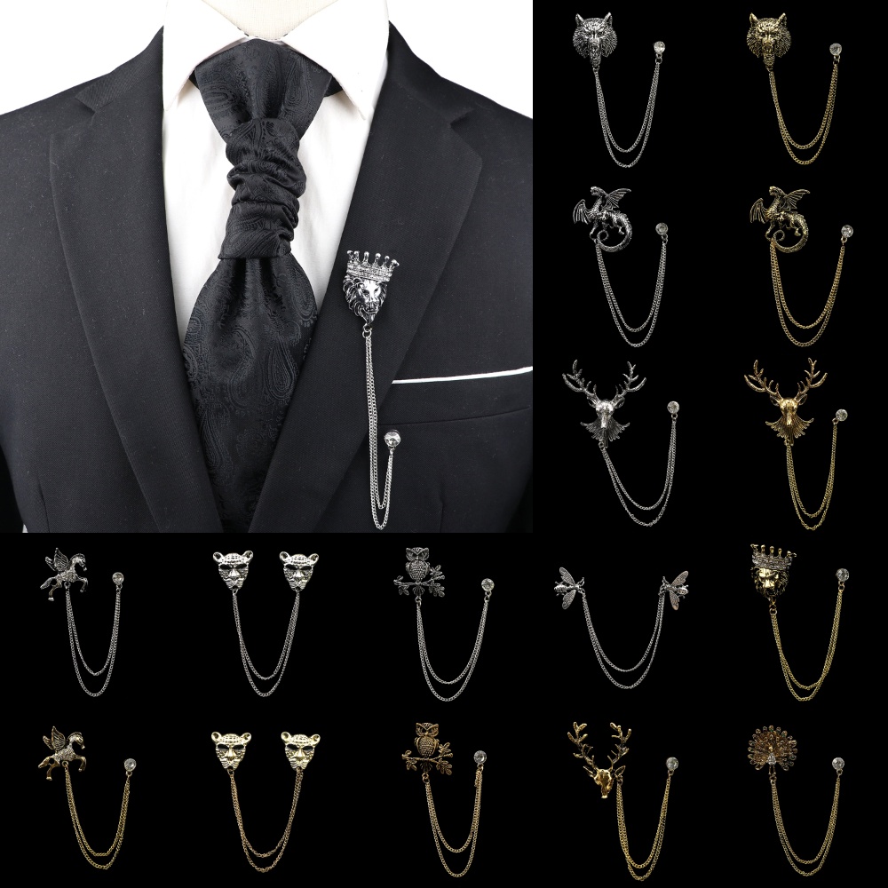 Zonfaz Fashion Tassel Brooch Pins For Men Suit Shirt Collar Chain Lapel