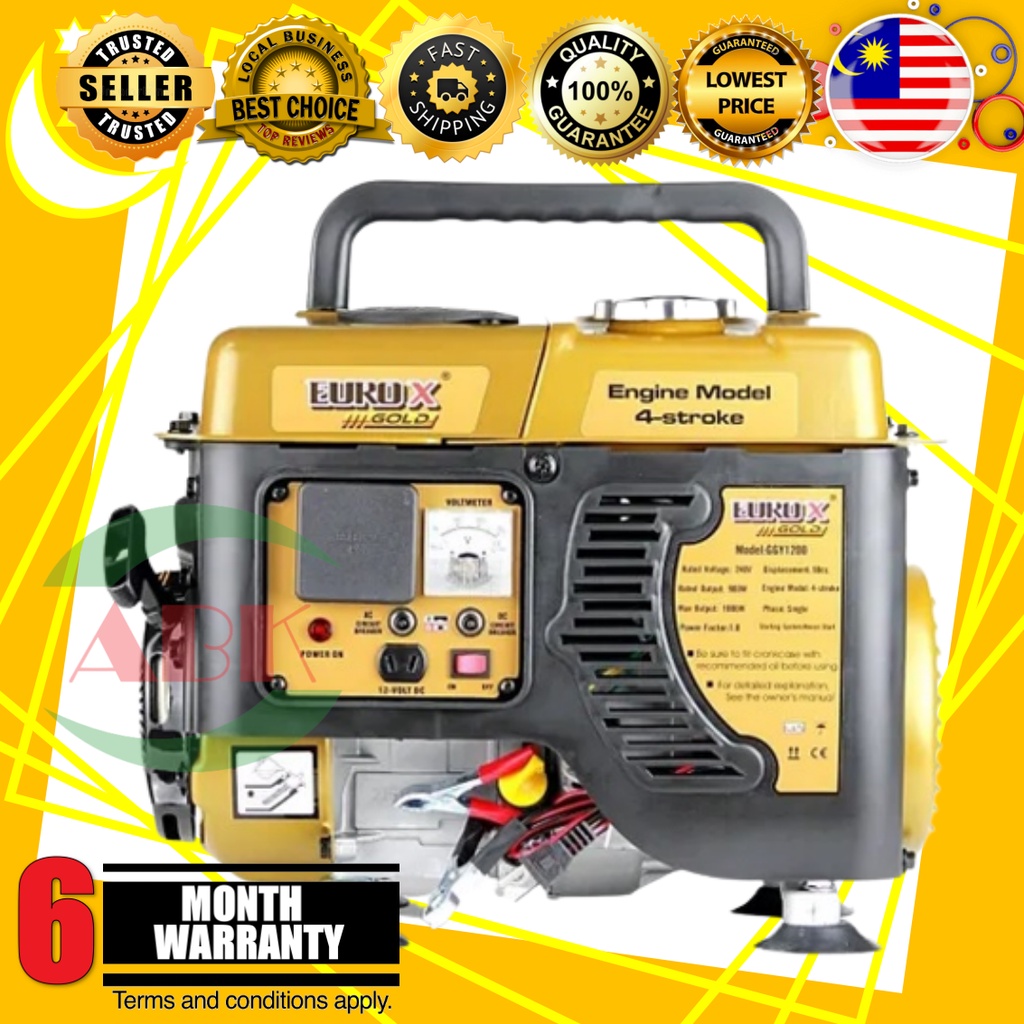 EURO-X BLACK GGY1200 1.0KW PORTABLE GASOLINE GENERATOR (4 STROKE) | Shopee Malaysia