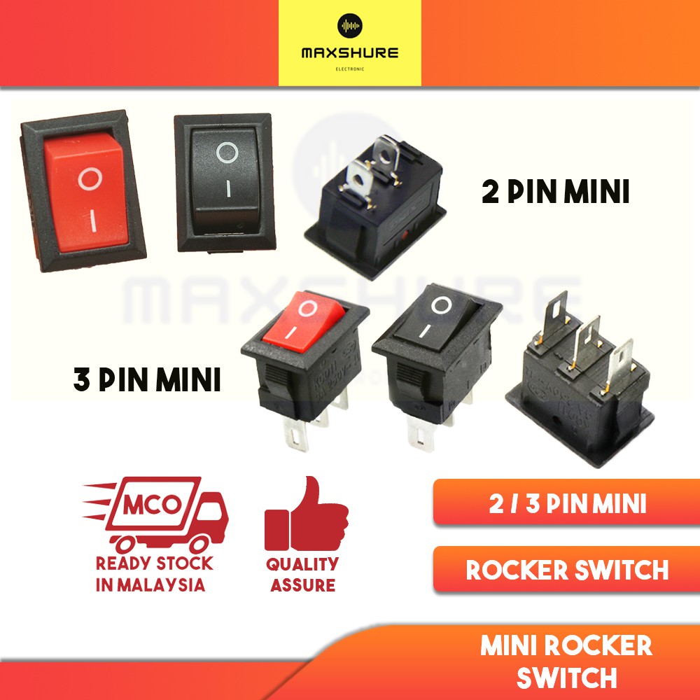 [MaxShure] 15mm 2 Pin / 3 Pin AC 240V SPST & SPDT Mini Rocker Switch ...