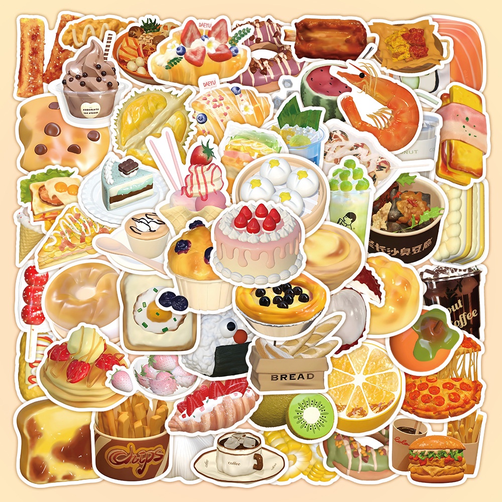 60PCS INS Cheesecake Burger Toast Food Sticker For Phone Laptop Luggage ...