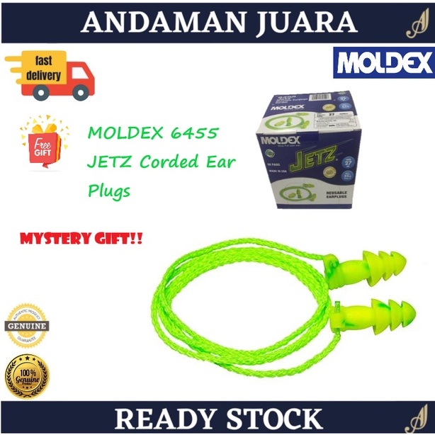 MOLDEX 6455 JETZ Corded Ear Plugs, 27dB Rated, Reusable Flanged Shape ...