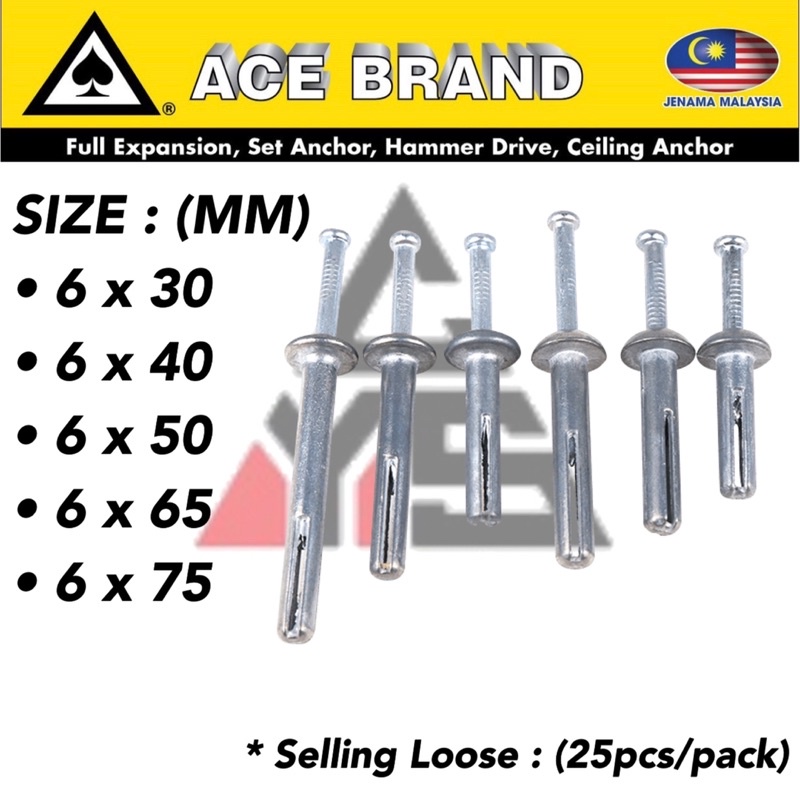 (100% QUALITY) ACE BRAND HDA-ZINC ALLOY HAMMER DRIVE ANCHOR / DNA WALL ...