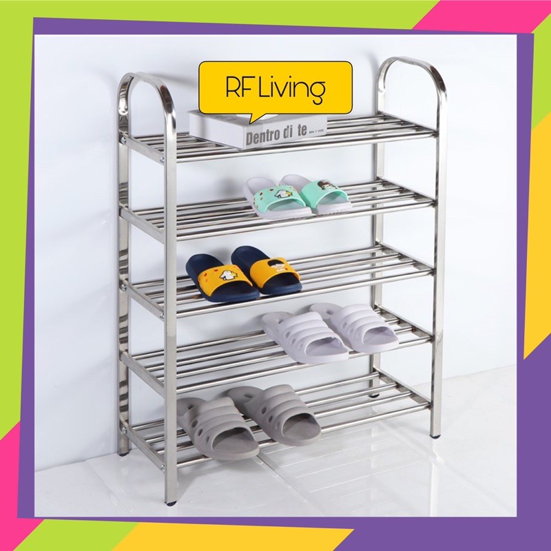 RF Living Modern Simple 5 Tiers Stainless Steel Shoe Rack Rak Kasut ...