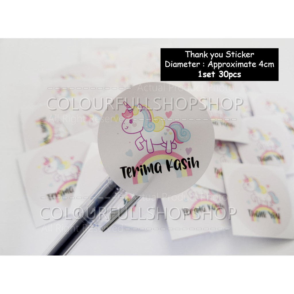 30pcs Unicorn Thank You Sticker Packaging Seal / Pelekat Terima Kasih ...