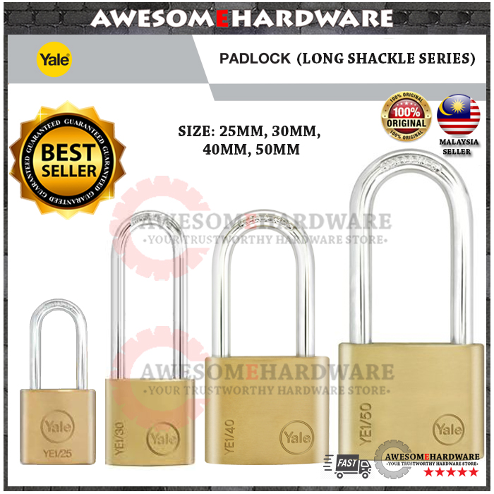(LONG SHACKLE) 100% ORIGINAL YALE ESSENTIAL YE1 HARDENED STEEL LONG BRASS PADLOCK (20MM 25MM ...