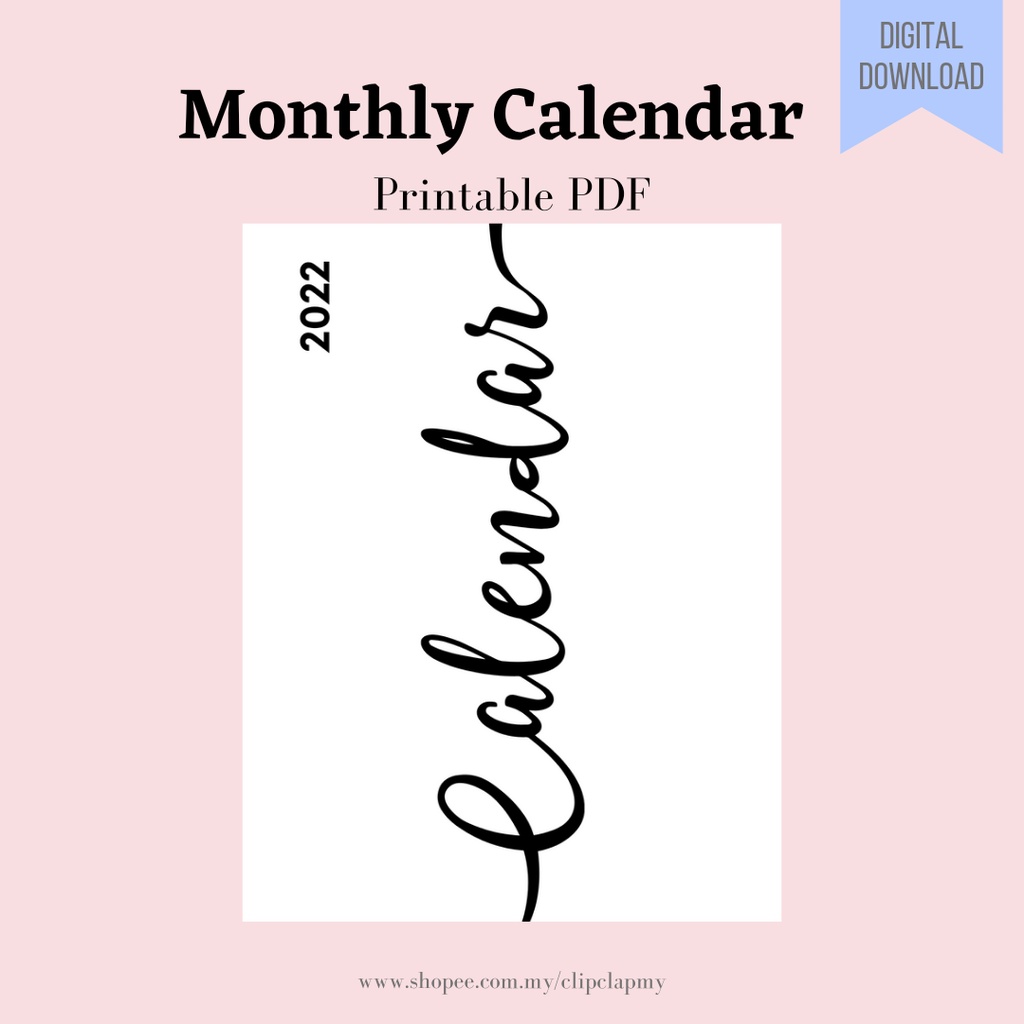 Monthly Calendar 2022 | Minimalist Calendar | PDF Printable | Digital ...