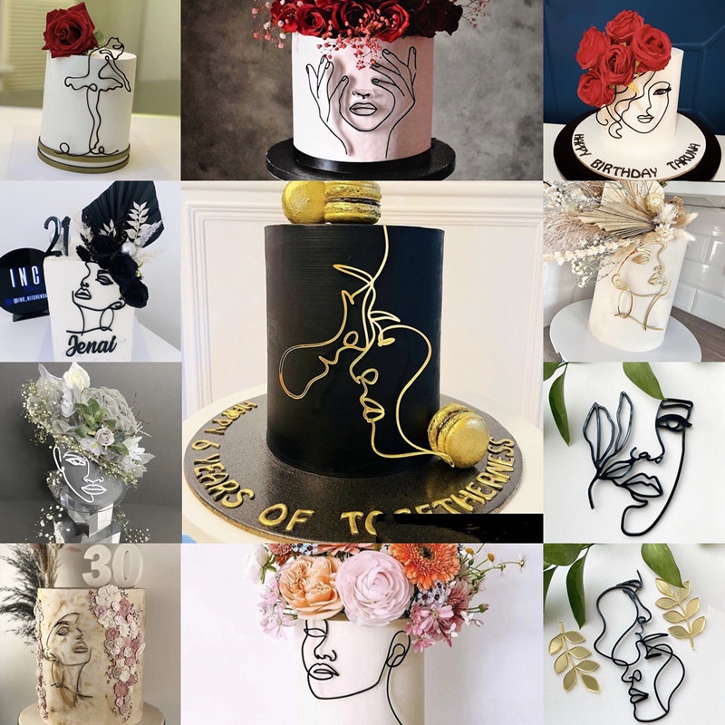Acrylic Minimalist Art Lady Face Cake Topper Girl Happy Birthday Cake ...