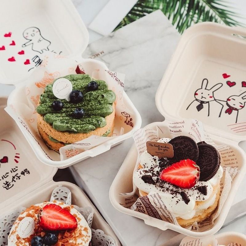FLOWSY Food Packaging Korean Bento Burger Box Include Sticker Sfork ...