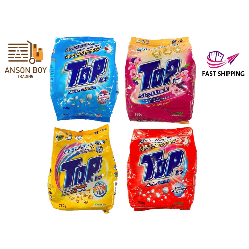 [READY STOCK] TOP DETERGENT POWDER 750G/SUPER COLOUR/SUPER WHITE/SILKY ...