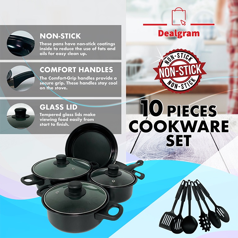 Periuk Kuali Non Stick Cookware Set Frying Pan Pot Kitchen Utensils Set ...
