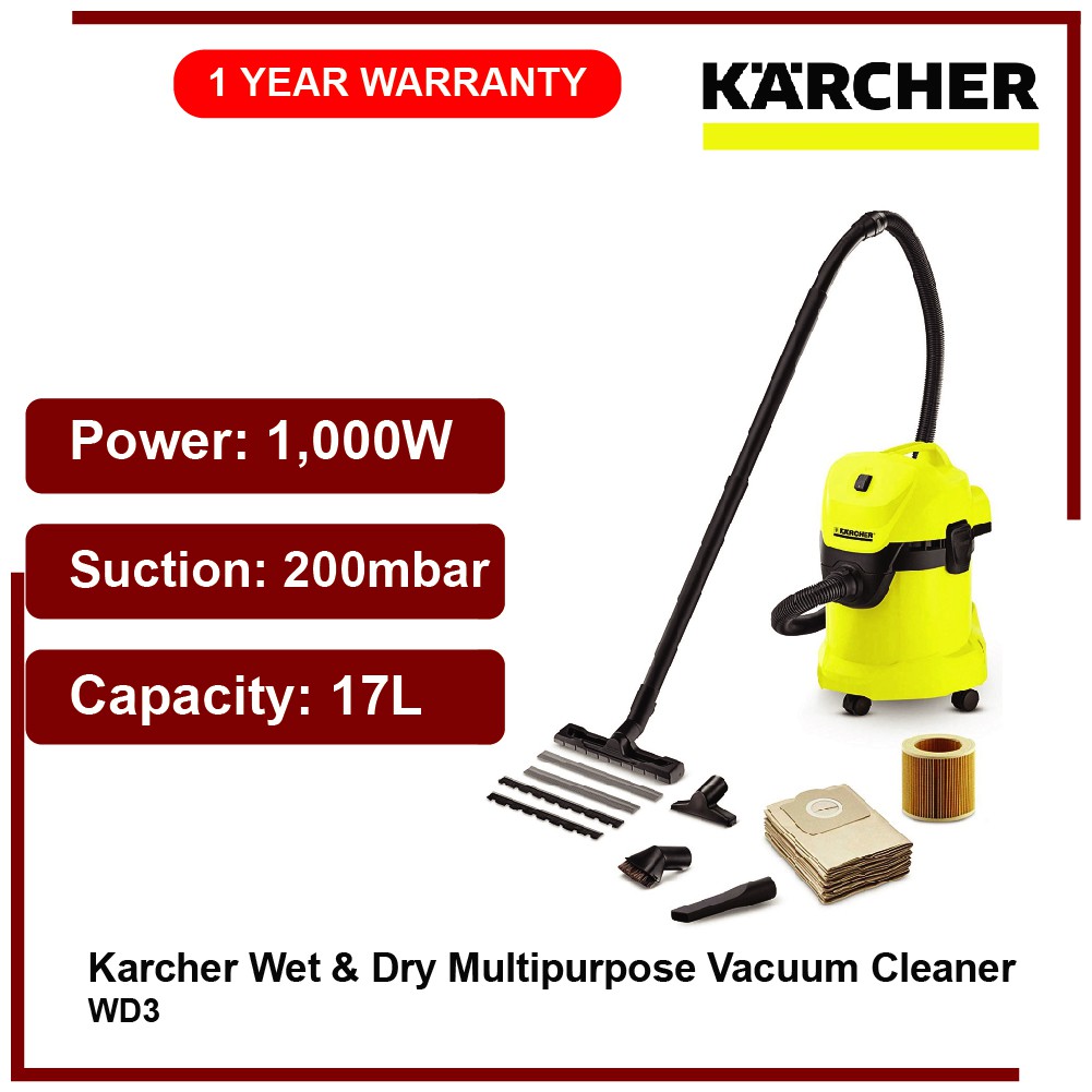 KARCHER WD3 WET & DRY MULTIPURPOSE VACUUM CLEANER (1000W/17L) | Shopee Malaysia
