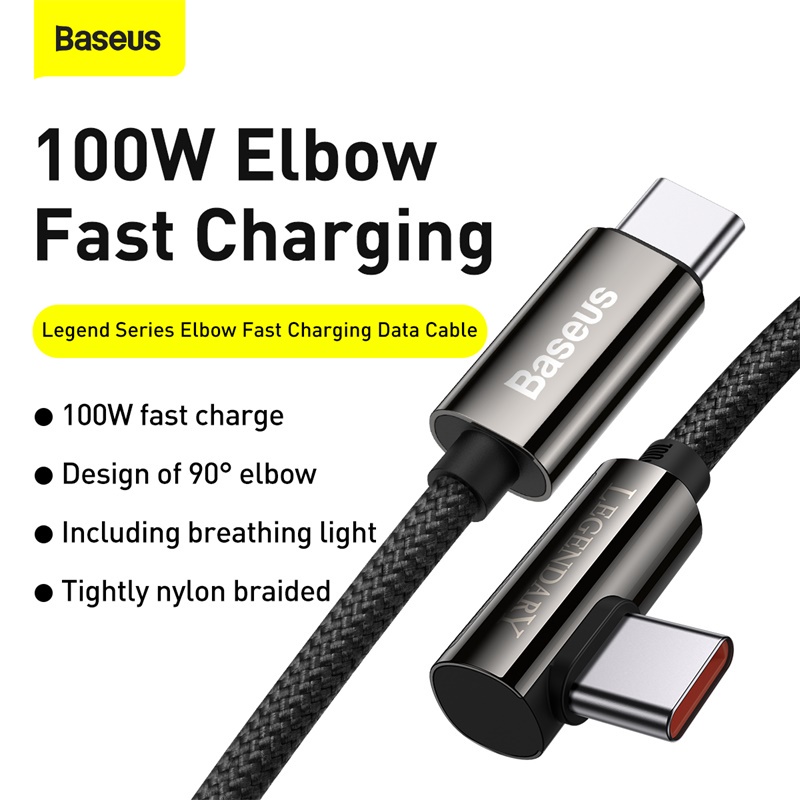 Baseus Legend Elbow 90 degree L shape 2M 2 meter PD100W Type-C to Type-C USB-C to USB-C PD3.0 PD ...