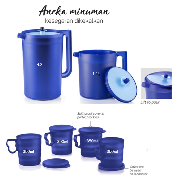 Tupperware Royale Blue Pitcher Set 4.2L / 1.4L / Mugs & Seal 350ml ...