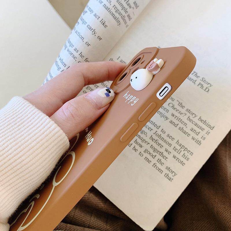 OPPO A78 A98 5G cute rabbit bear cartoon mini head brown soft case fon ...