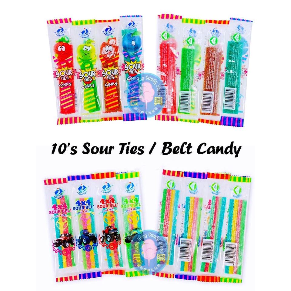 (10pcs) Sour Ties Sour / Sour Belt Candy assorted fruit flavour ...
