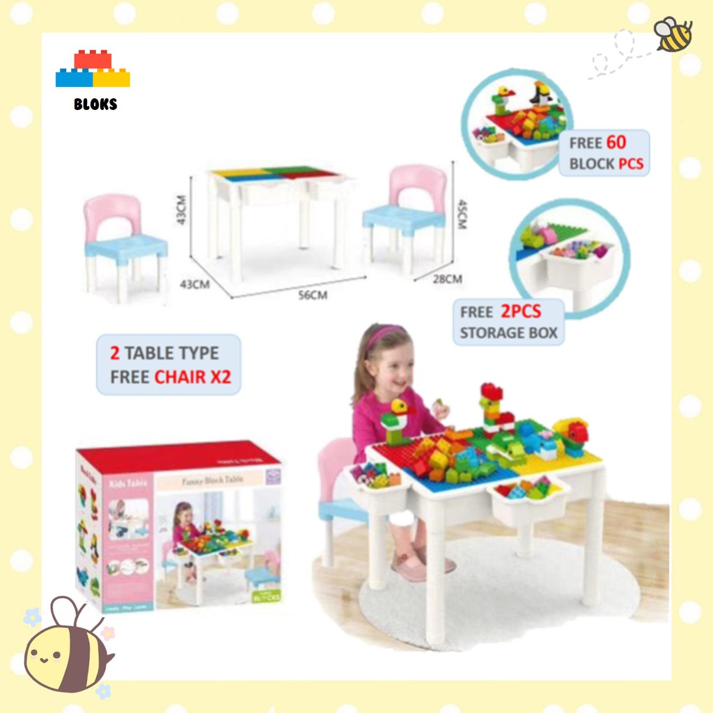 *FREE 60Pcs Block!* Kids Multi Function Table Building Blocks Desks ...