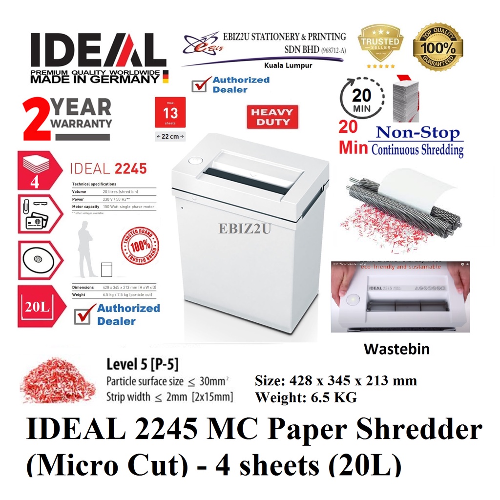 IDEAL 2245 CC 2 x 15mm Paper Shredder (Micro Cut) - 4 sheets (20L) 2 ...