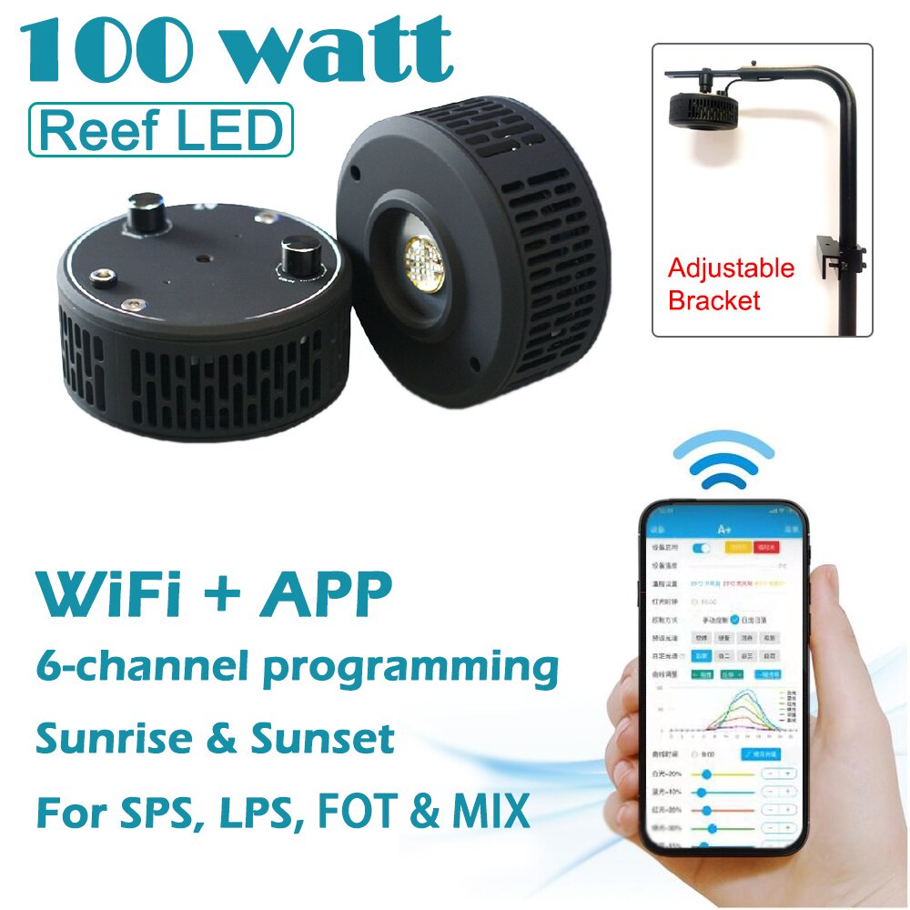A7 S2 100W Reef LED Light WiFi Program Saltwater Seawater Marine Coral ...