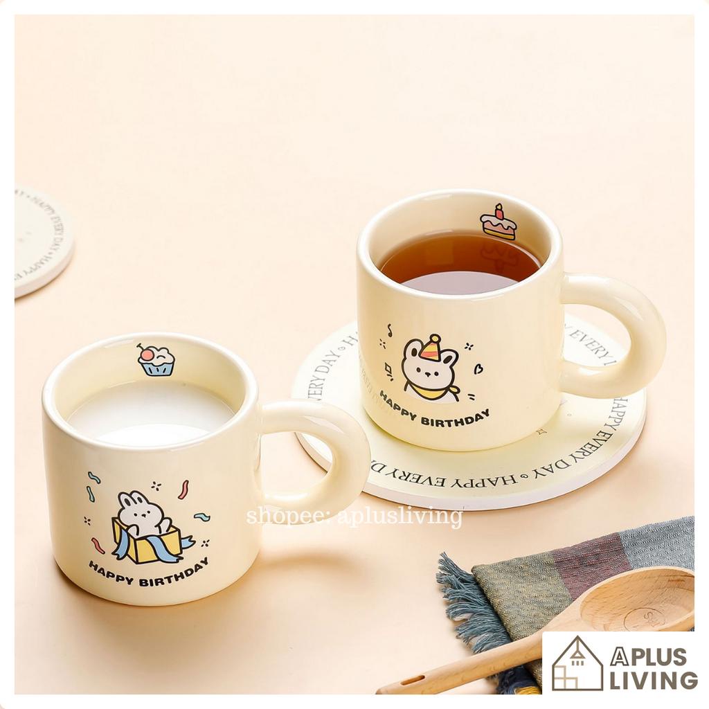 Ins Birthday Mug Vintage Chubby Ceramic Cup Birthday Gift Fat Handle ...