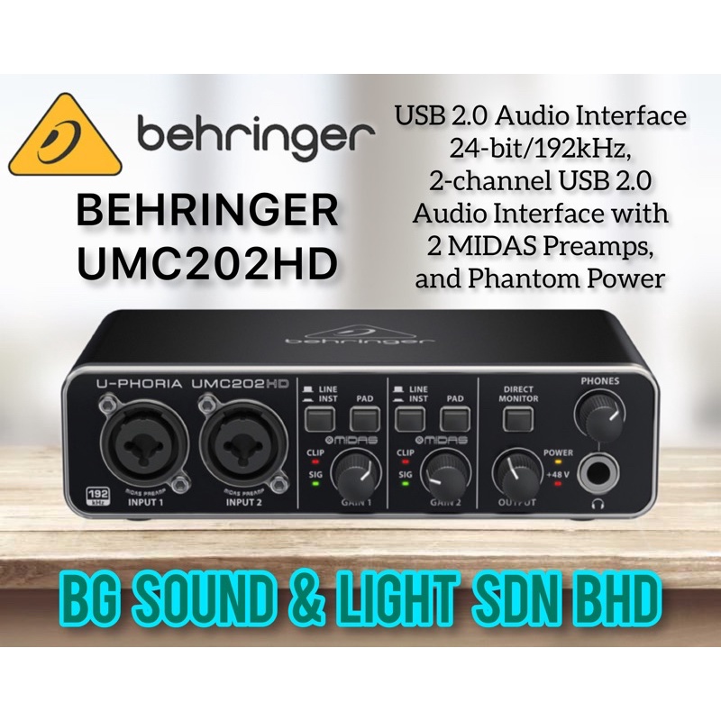 BEHRINGER UMC-202HD 2X2 USB Audio Interface with MIDAS Mic Preamps ...