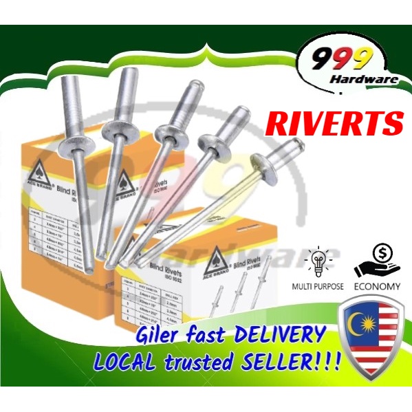 999 ACE BLIND RIVET 拔钉 (20PC) / RIVERTS / PAKU RIVET / RIVETER PAKU ...