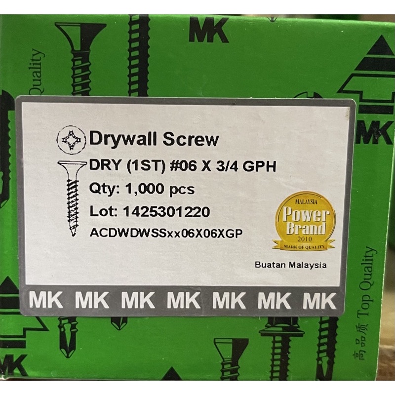 MK #6 X 3/4" BLACK DRYWALL SCREW GPH (1000PCS) WOOD SCREW WALL PLUG ...