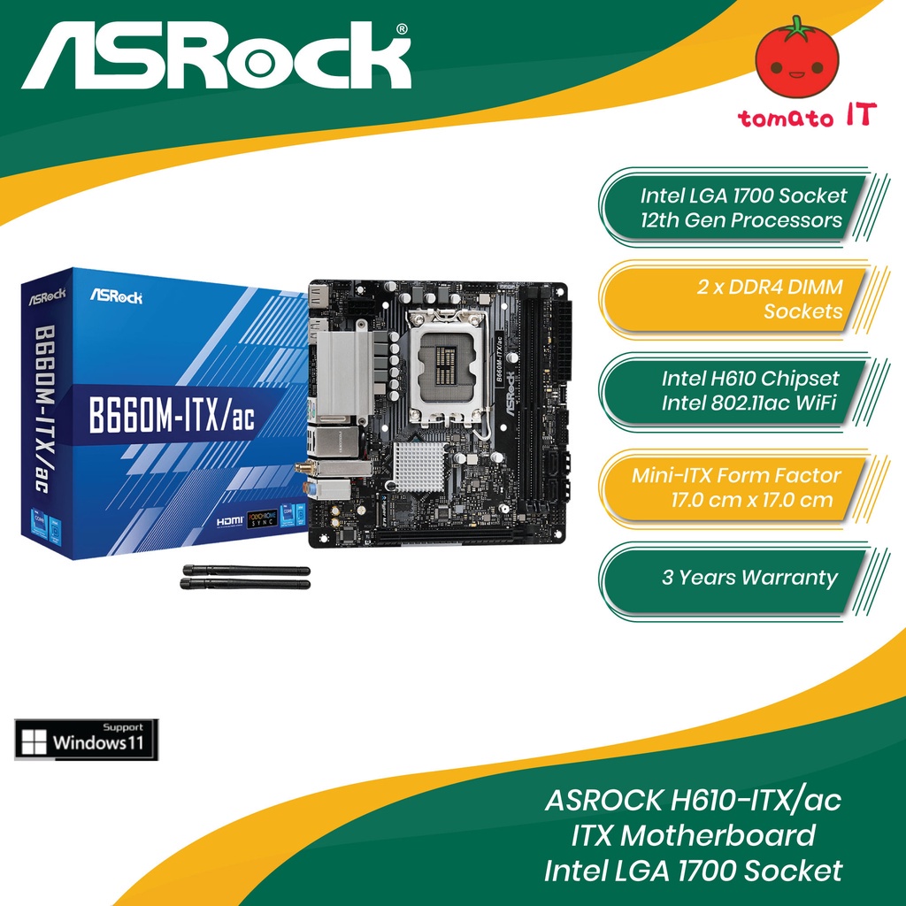 ASROCK H610M-ITX/ac Intel LGA1700 Socket ITX Motherboard | Shopee Malaysia
