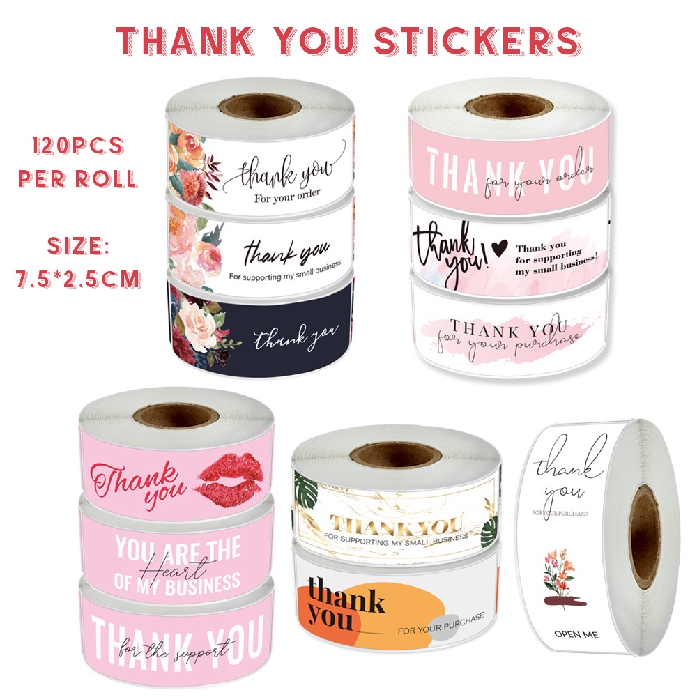 120pcs/Roll Pink Thank You For The Support Sticker For Small Business ...