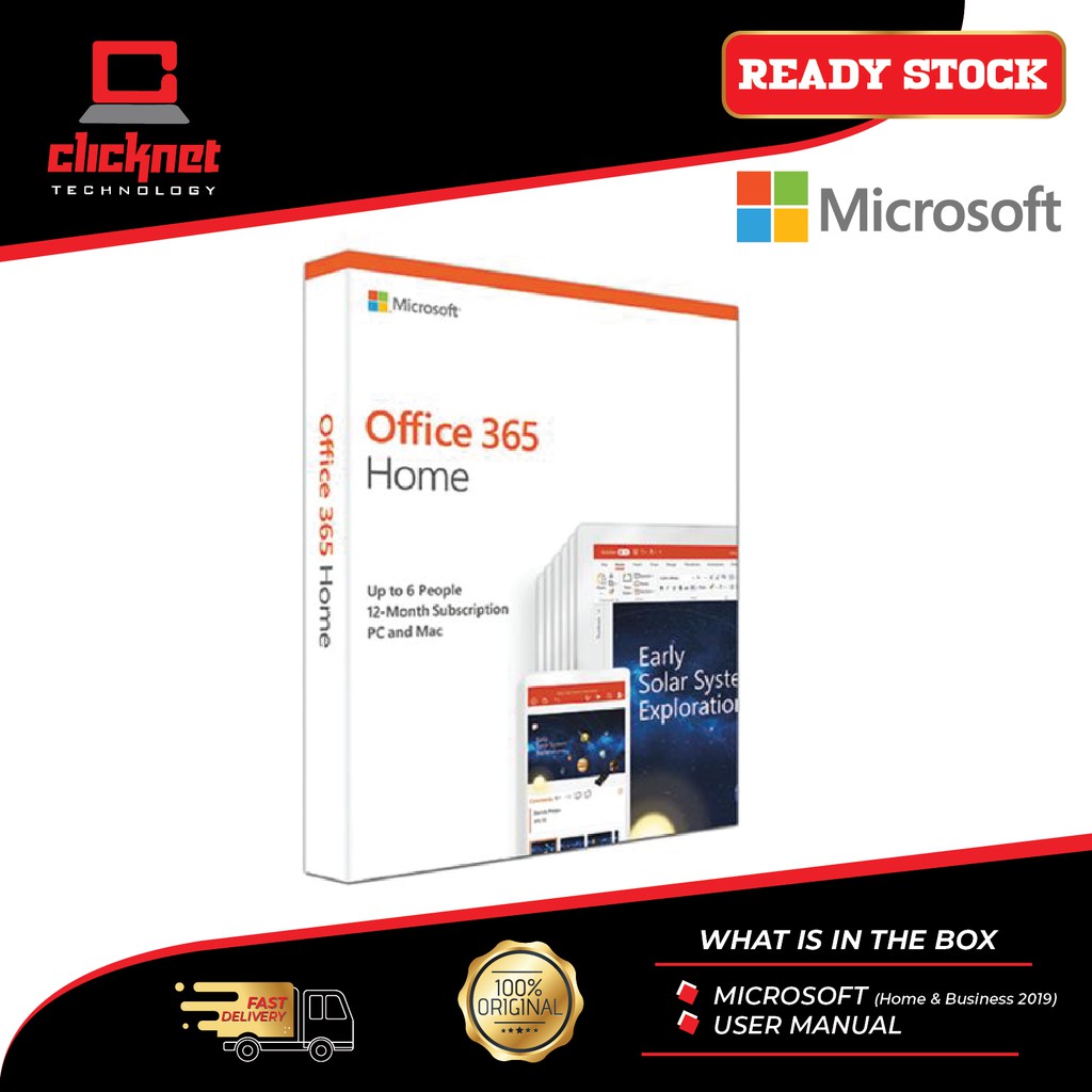 Microsoft Office 365 Home 2019 6 Person 1 Year Package Box (1 YEAR ...