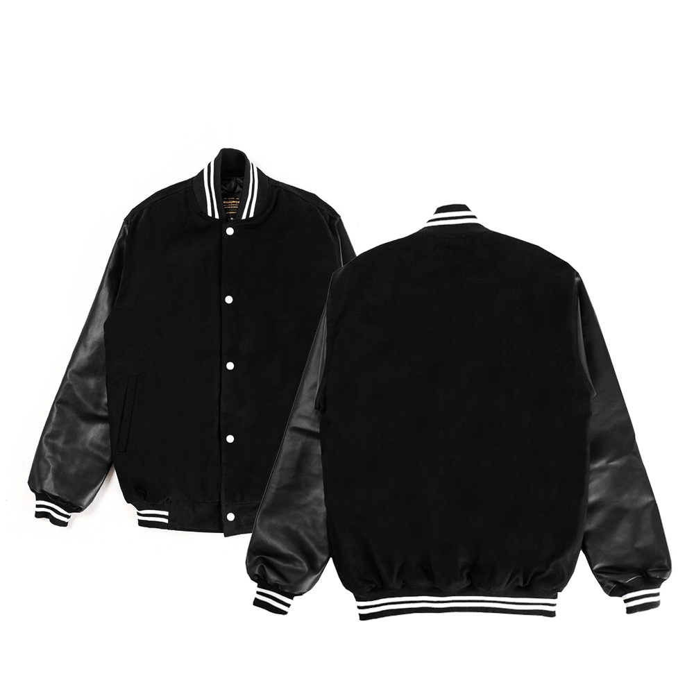 Eternalworks BASIC BLACK X BLACK VARSITY JACKET - BOMBER JACKET ...