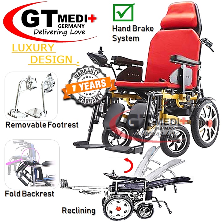 E05G-L-47 GT MEDIT GERMANY Lie Down Reclining Electric Wheelchair Foldable Travel Wheel Chair ...