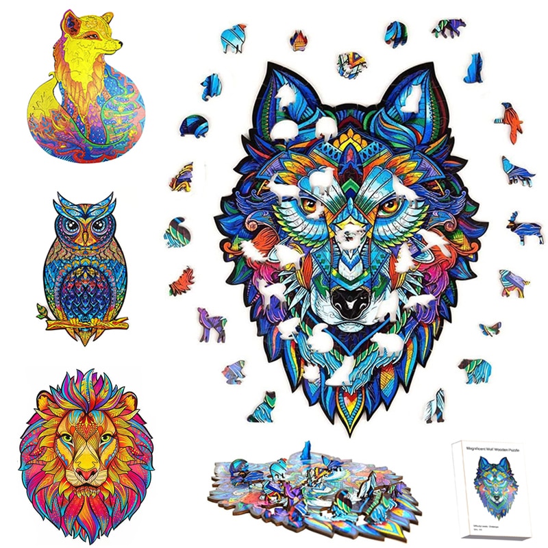 Unique Wooden Jigsaw Mysterious Animal Puzzle Suit DIY Interactive Game ...