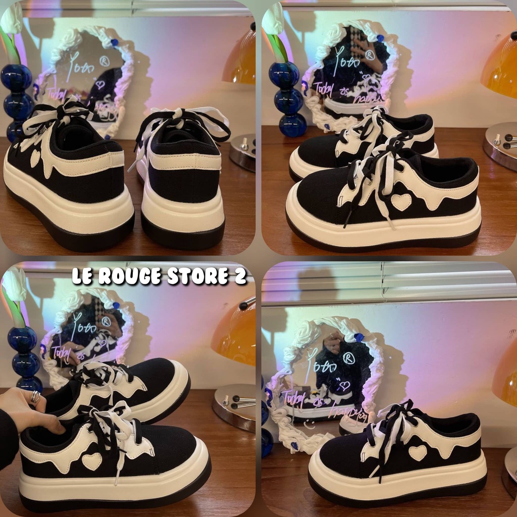 Super hot Korean style women's bread shoes with black and white heart ...