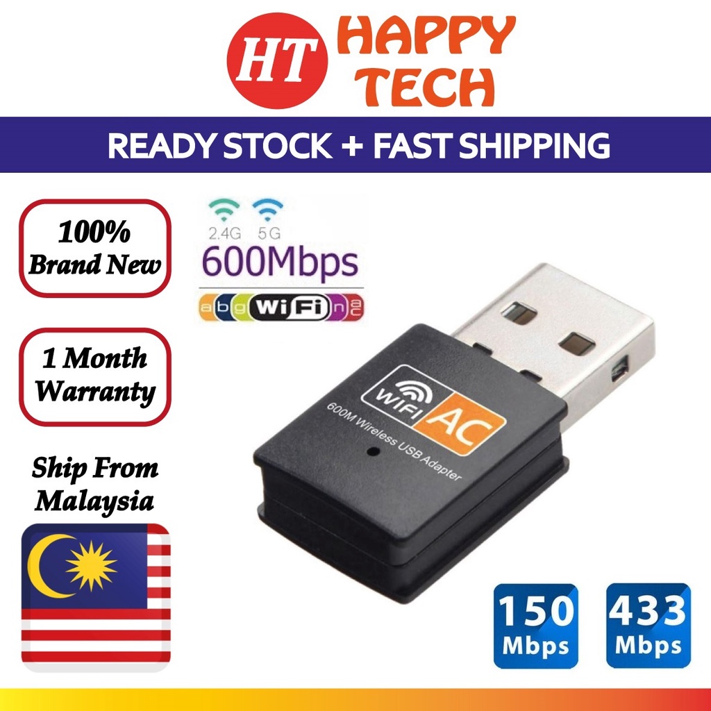 600Mbps Dual Band 5GHz Wireless Mini USB PC WiFi Adapter 802.11AC ...