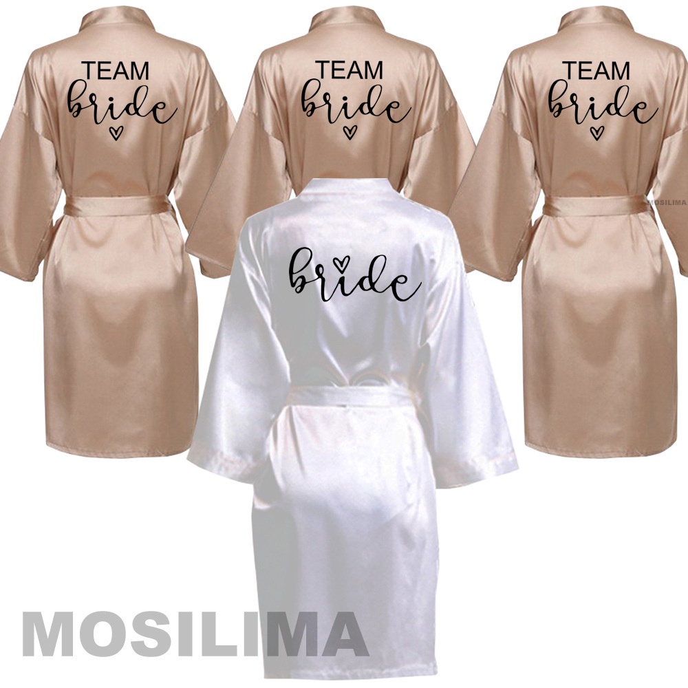 Wedding Party Team Bride Robe With Black Letters Kimono Satin Pajamas ...