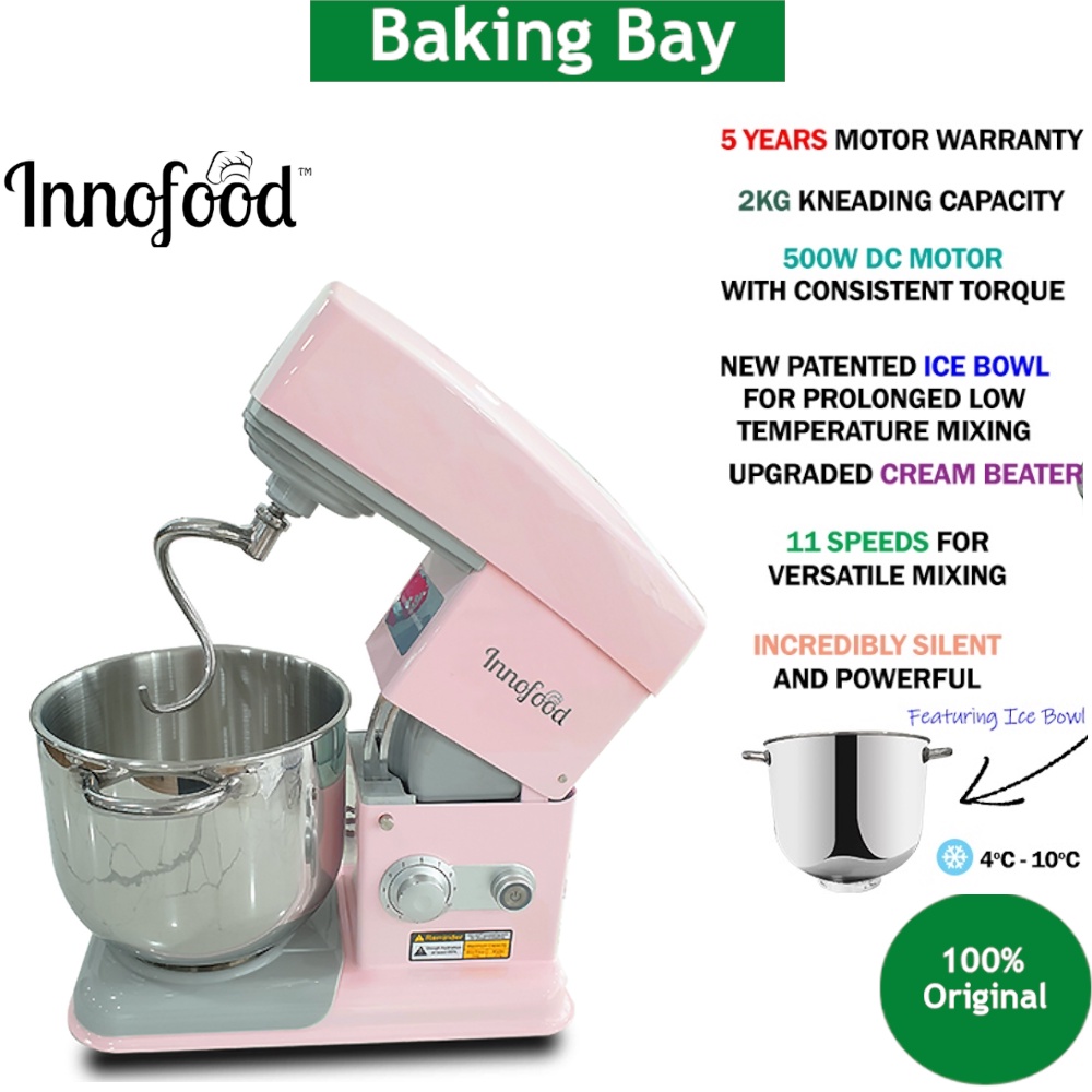 Innofood Heavy Duty Silent Stand Mixer - Grey/White/Pink/Jade Blue (7L ...