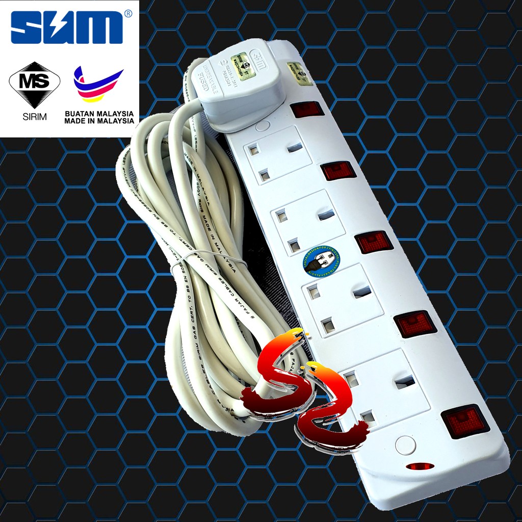 SUM 2 Meter Power Socket EXTENSION CABLE 2 way 3 way 4 way 5 way ...