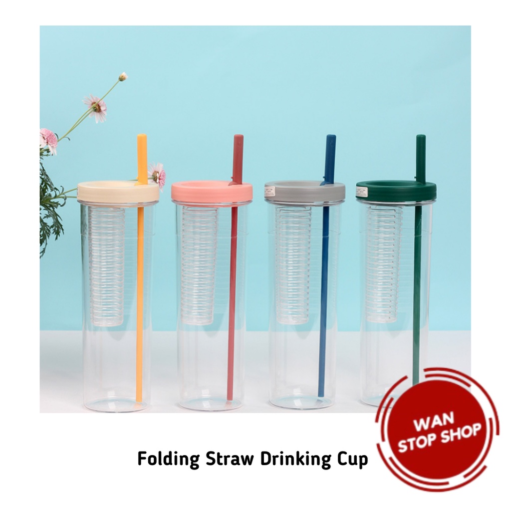 Folding Straw Drinking Cup Bottle 700ML Large Capacity Drinking Water ...