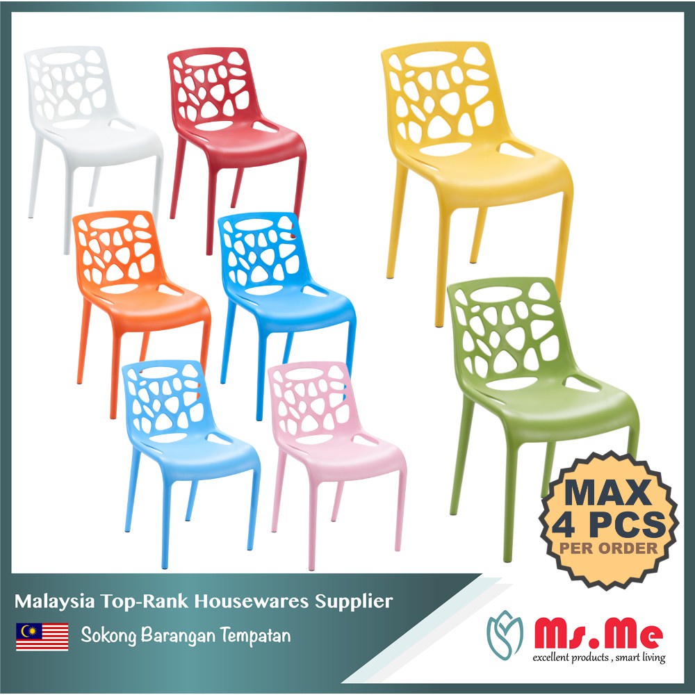 Ms.Me Stackable Modern Plastic Chair Colorful Classy Indoor High ...