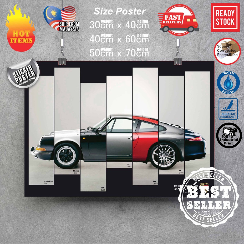 （READY STOCK）Porsche 911 carrera Poster Car Poster Wall Hanging Poster ...