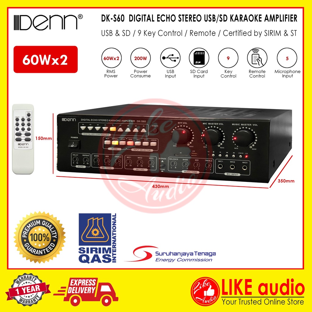 DENN DK-S60 Digital Echo Stereo Karaoke Amplifier (Certified By SIRIM ...