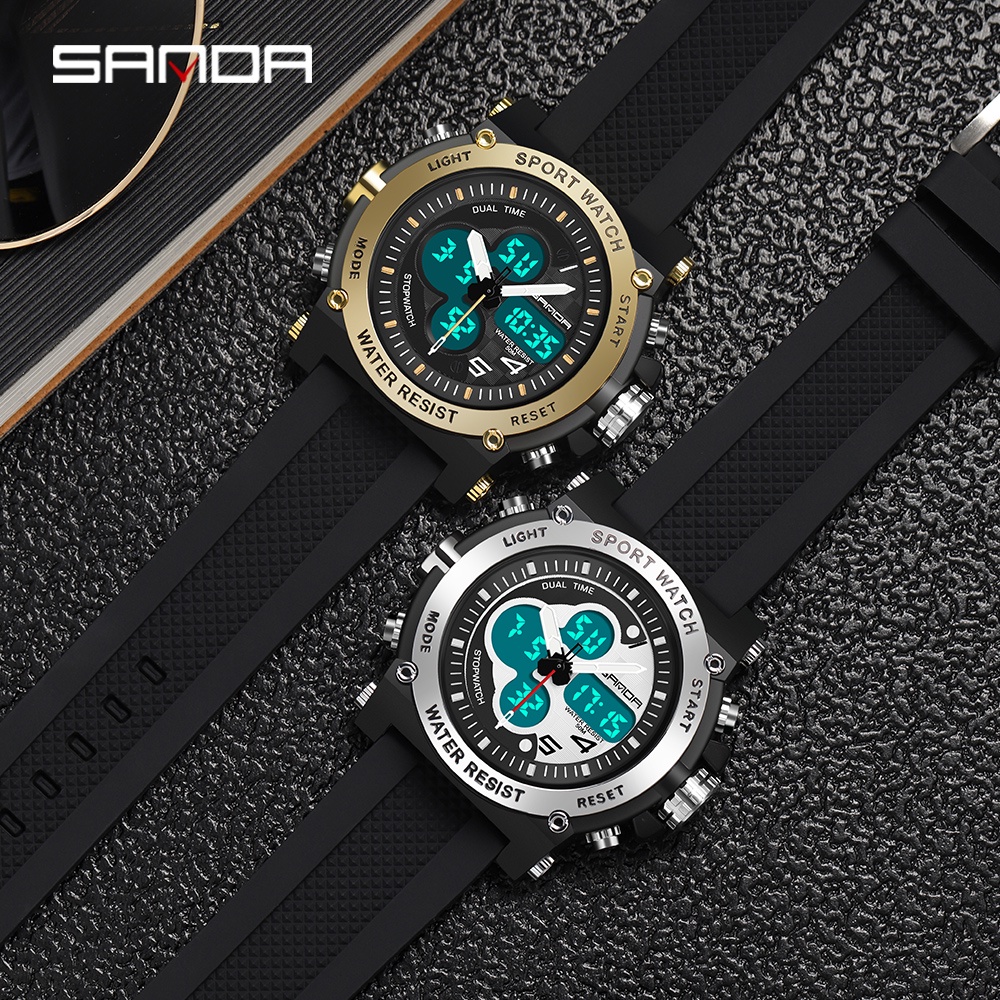 SANDA Multifunction Sports Watch Dual Display Luminous LED Digital ...