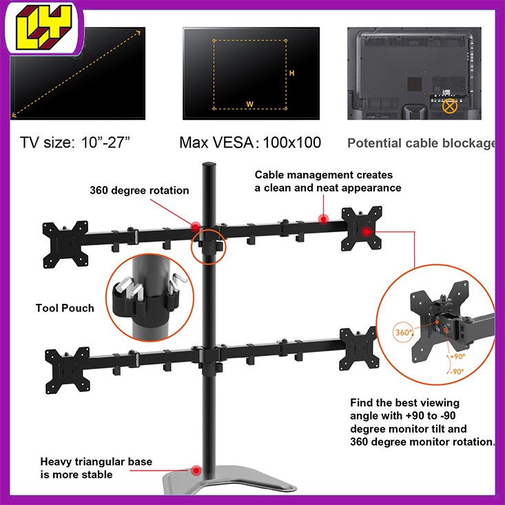 Monitor Stand Monitor Arm/LED Arm/ Monitor Mount Fits Four Screen up to ...